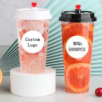 China Custom Design your own Disposable PP  Boba Milk Tea Plastic Cup With Lid for sale