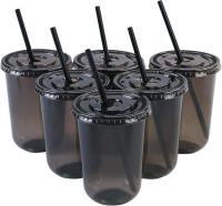 China China manufacturer 360ml 400ml 500ml U Shaped Black PET Plastic Cups With Lids for sale
