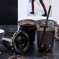 China China manufacturer 360ml 400ml 500ml U Shaped Black PET Plastic Cups With Lids for sale