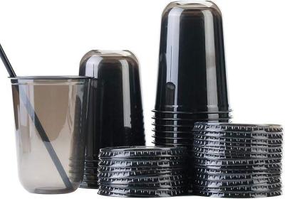 China China manufacturer 360ml 400ml 500ml U Shaped Black PET Plastic Cups With Lids for sale