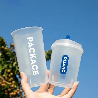 China Logo Printed Plastic Fat 700ml Hard PP Milk Tea Boba Tea Cups With Lids for sale