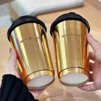 China Luxury Custom Gold Cardboard Double Layer Paper Cups with Lid for sale