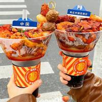 China Food Grade All-in-One Disposable Plastic Cups With Bowl for Snack Beverage for sale