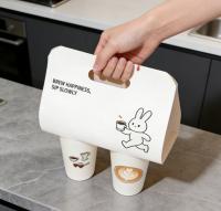 China White Cardboard 2 Cup Holder Carrier Take Away Milk Tea Coffee Paper Cup Holder for sale