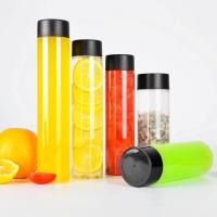 China Custom Logo PET 350ml 400ml 500ml Beverage Bottle with Caps for sale