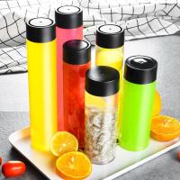 China Custom Logo PET 350ml 400ml 500ml Beverage Bottle with Caps for sale