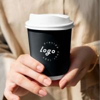 China Hot Stamping Embossing Black Double Wall Craft Paper Coffee Cup with Lid for sale