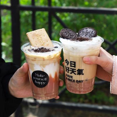 China Custom Branded Logo Printed  14oz 16oz Clear Plastic PET Cups with Lids for sale