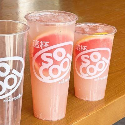 China Custom Logo 20oz 24oz PET Cold Drinks Disposable Plastic Milk Tea Cups with Lid for sale