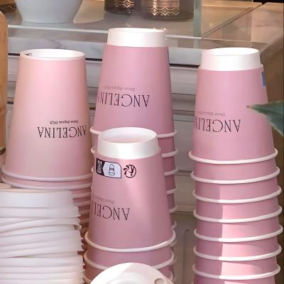 China Single Wall Double Wall Pink Gold Foil Hot Drink Paper Coffee Cup with Lid for sale