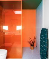 China Colored Frameless Shower Enclosure Orange Green Frameless Shower Glass for sale