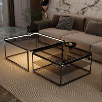 China Home Apartment New Square Glass Coffee Table Set With Light for sale