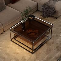 China Home Apartment New Square Glass Coffee Table Set With Light for sale