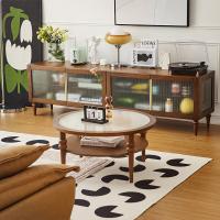 China American Wood Glass Coffee Table Home Balcony Glass And Wood Side Table for sale
