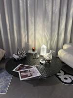 China Water Ripple Glass Coffee Table Natural Marble Round Tempered Glass Table Top for sale