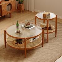 China Rattan Glass Tea Table Japanese Style Double Glass Coffee Table for sale