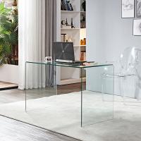 China Modern Study Bent Glass Table Full Transparent Glass Furniture Table for sale