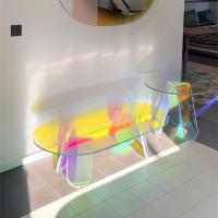 China Oval Rainbow Glass Coffee Table Small Side Dining Room Glass Tea Table for sale