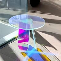 China Oval Rainbow Glass Coffee Table Small Side Dining Room Glass Tea Table for sale