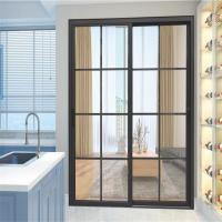 China Double Track Aluminum Glass Sliding Door Interior Metal Soundproof for sale