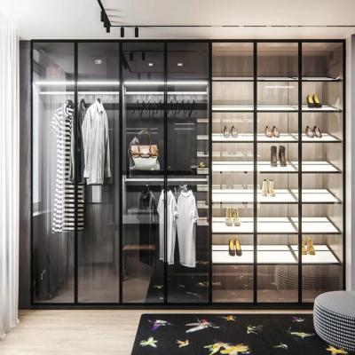 China Wardrobe Bedroom Closet Set Tempered Glass Sliding Doors Customized for sale