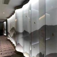 China Landscape Painting Wire Glass Partition Screens 3mm Tempered Glass Partition Wall for sale