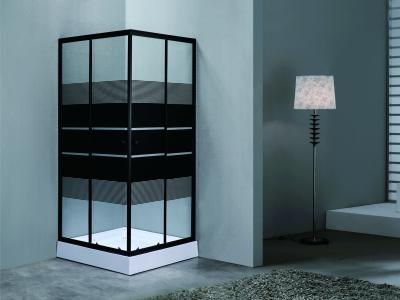 China Square Shower Enclosure 80x80cm Black Block Stripes Glass Sliding Door for sale