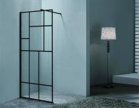 China Modern Frameless Sliding Shower Enclosure 80x200cm Black Frame Stripes Glass Aluminum for sale