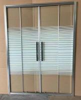 China 5/6mm Tempered White Stripes Safety Glass Sliding Screen with Chrome Aluminum Frame 160x190cm for sale