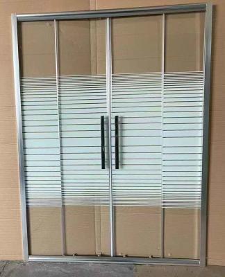 China 5/6mm Tempered White Stripes Safety Glass Sliding Screen with Chrome Aluminum Frame 160x190cm for sale