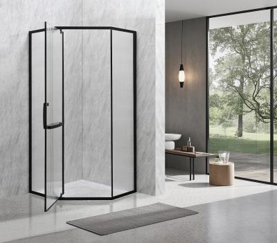 China 6mm Narrow Reeded Glass Shower Enclosure with Black Aluminum Frame 90x90x190cm for sale