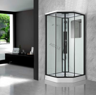 China Black Aluminum Frame Sliding Shower Room 80x80x215cm with Tempered Glass Roof and Tray for sale