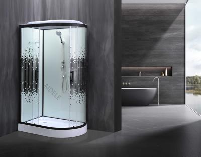 China Arc Shaped Shower Room 120x80x215cm Matt Black Aluminum Frame Sliding Door with ABS Roof and Tray for sale