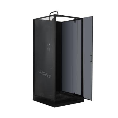 China Matt Black Aluminum Alloy Frame Shower Enclosure 80x190cm with ABS Tray Pivot Door for sale
