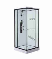 China Prefabricated Tempered Glass Shower Room 80x80x220cm Black Aluminum Frame Folding Door for sale