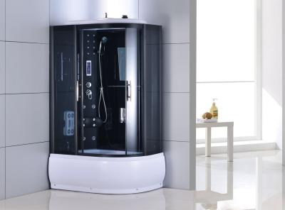 China 39x39x85 Inch Steam Shower Cubicle Enclosure with 5mm Tempered Glass and Black Aluminum Frame for sale