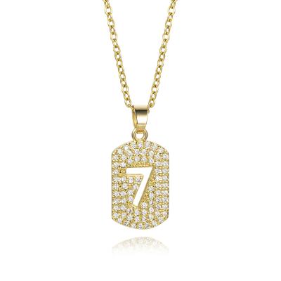 China Europe and America Jewelry Wholesale Unisex Number Pendant Necklace Pave CZ Lucky Seven Charm Necklace for sale