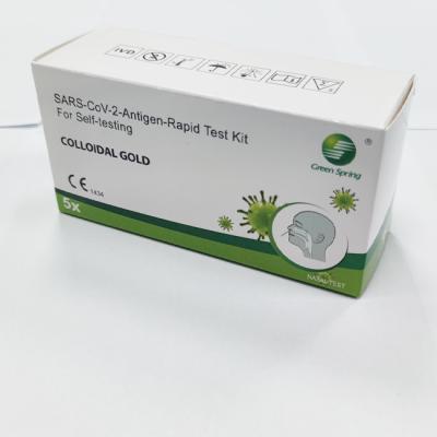 China Covid 19 Ag Swab Test Antigen Kit Colloidal Gold 5 Tests/Kit CE Specificity 100% for sale