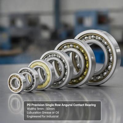 China P0 Precision Single Row Angular Contact Bearing in Widths 9mm to 50mm and Lubrication Grease or Oil Engineered for Industrial for sale