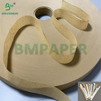 China Slitting Small Sizes 30mm 32mm 24gsm 28gsm Brown Kraft Wrapping Paper For Straw Packing for sale