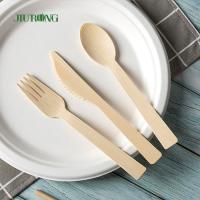 China Dispos Biodegradable Bamboo Tableware Wooden Knife Fork Spoon Flatwar Cutleri Set for sale