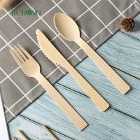 China Dispos Biodegradable Bamboo Tableware Wooden Knife Fork Spoon Flatwar Cutleri Set for sale