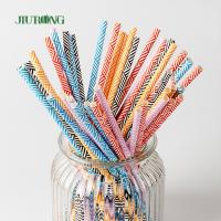 China Colorful Disposable Biodegradable Paper Drinking Straw Striped Pattern Food Grade for sale