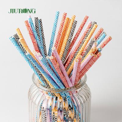 China Colorful Disposable Biodegradable Paper Drinking Straw Striped Pattern Food Grade for sale