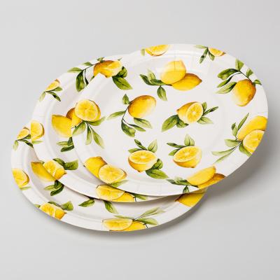 China Eco Friendly Biodegradable Paper Plates Compostable Lemon Party Supplies 9 inch for sale