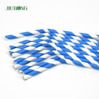 China Biodegradable Bendy Paper Drinking Straws Blue Striped Food Grade for sale