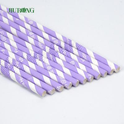 China Biodegradable Purple Striped Christmas Paper Straws 6mm x 197mm Eco Friendly for sale