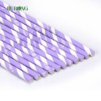 China Biodegradable Purple Striped Christmas Paper Straws 6mm x 197mm Eco Friendly for sale