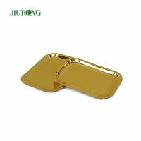 China Biodegradable Disposable Paper Plates 340x450x20mm Eco Friendly Gold Dinnerware for sale
