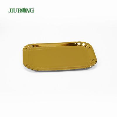 China Biodegradable Disposable Paper Plates 340x450x20mm Eco Friendly Gold Dinnerware for sale
